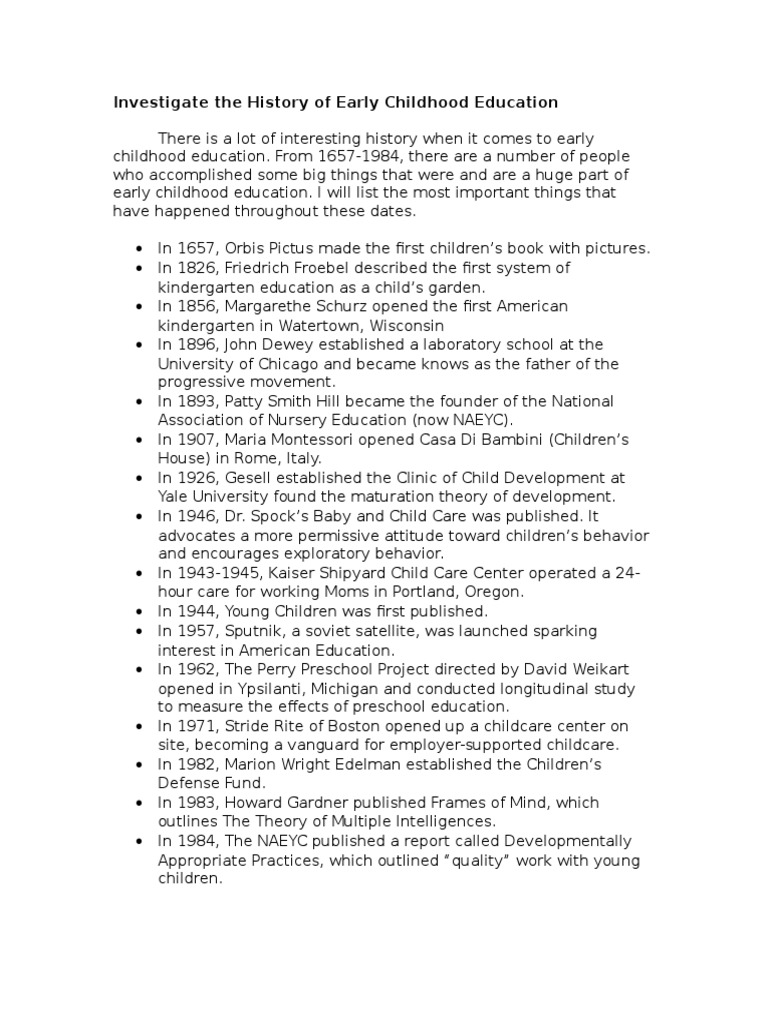 History of Early Childhood Education | PDF