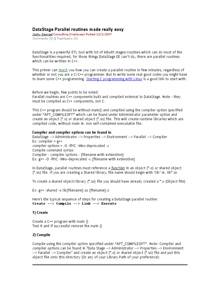 Datastage Parallel Routines Pdf Library Computing Subroutine