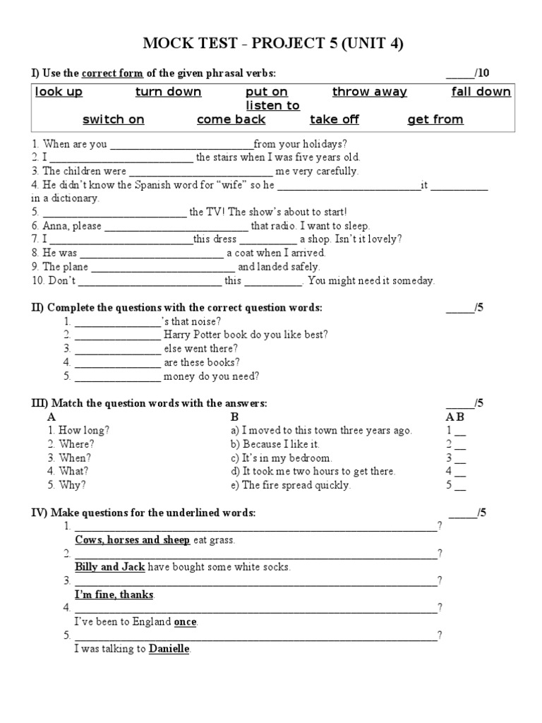 Mock Test - Project 5 (Unit 4) | PDF | Question