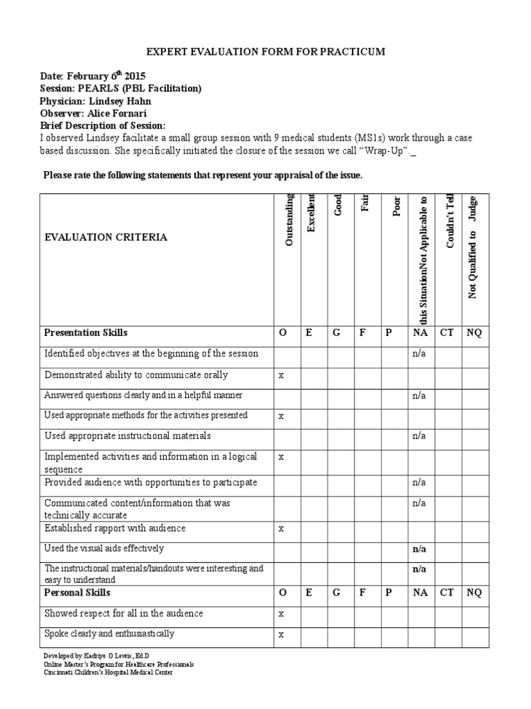 Expert Evaluation Form For Practicumafornariforlhahn | PDF | Performance Appraisal | Evaluation