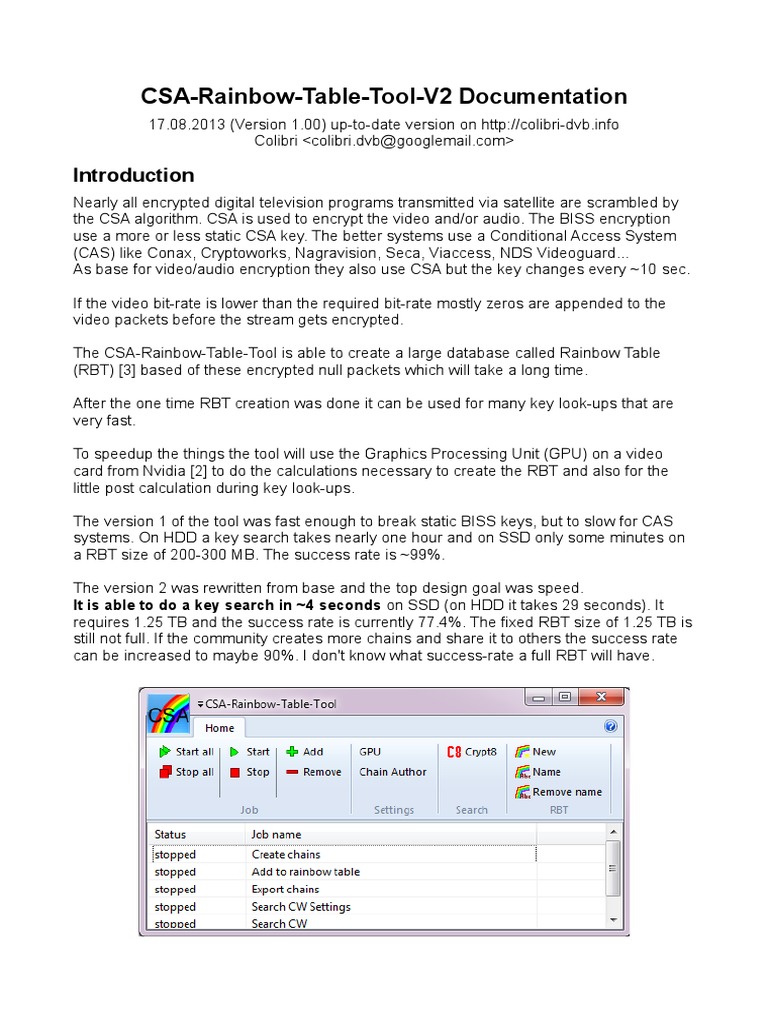 CSA Rainbow Table Tool V2 Documentation V1.00 | PDF | Graphics ...