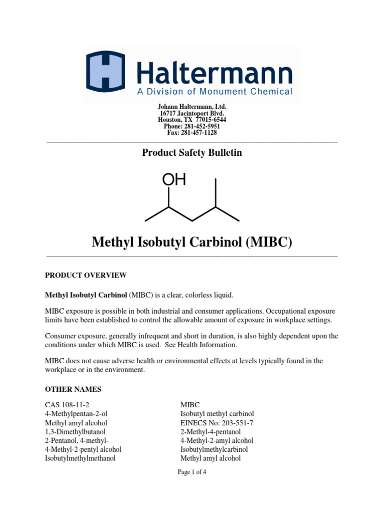 MIBC Data and Safety Sheet | PDF | Methanol | Liquids