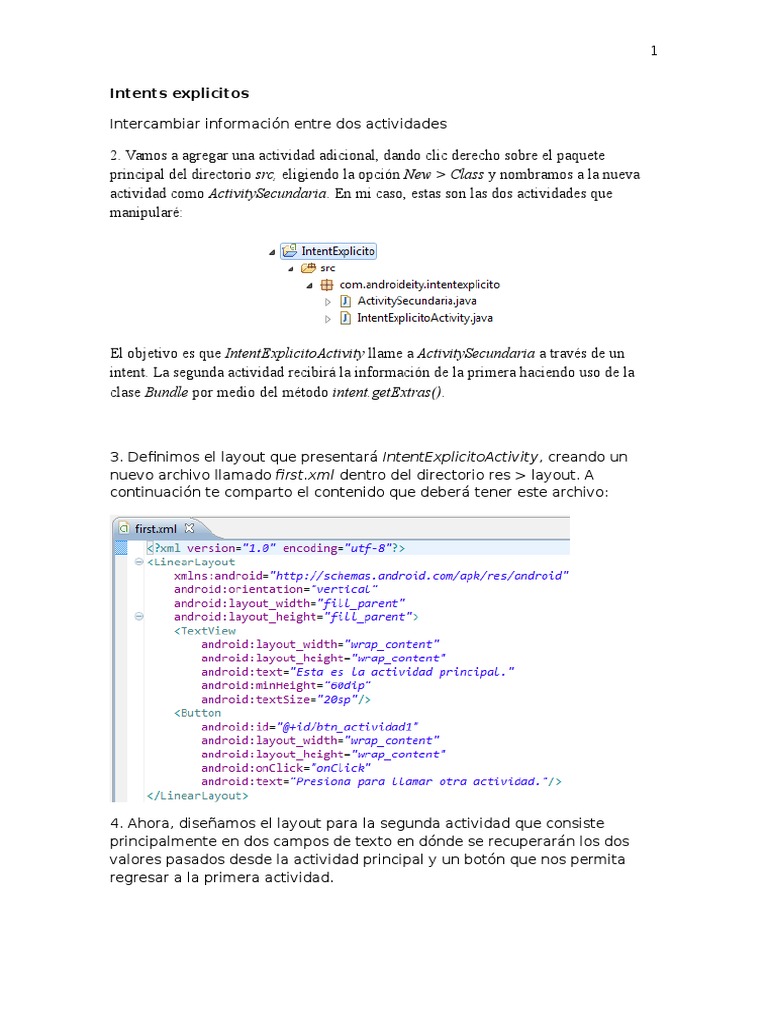 Intents Explicitos | PDF | Java (lenguaje de programación) | Objeto ...