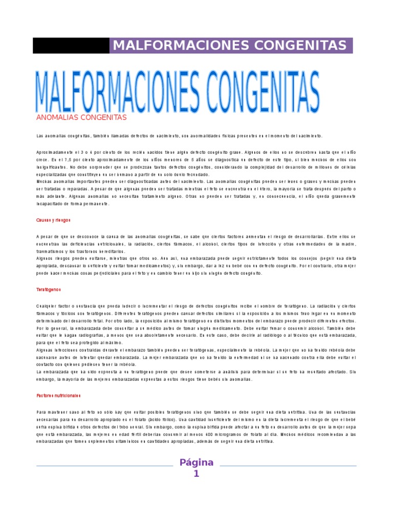 Anomalías Congénitas: Causas y Tratamientos | PDF | Salud y bienestar ...