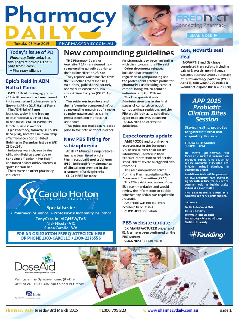Pharmacy Daily For Tue 03 Mar 2015 - New Compounding Guidelines, TGA ...