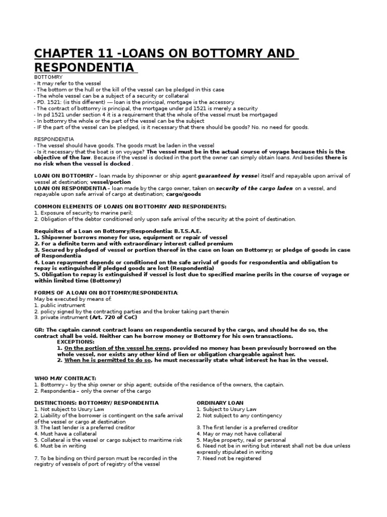 Bottomry and Respondentia Loans Explained | PDF | Marine Salvage | Loans