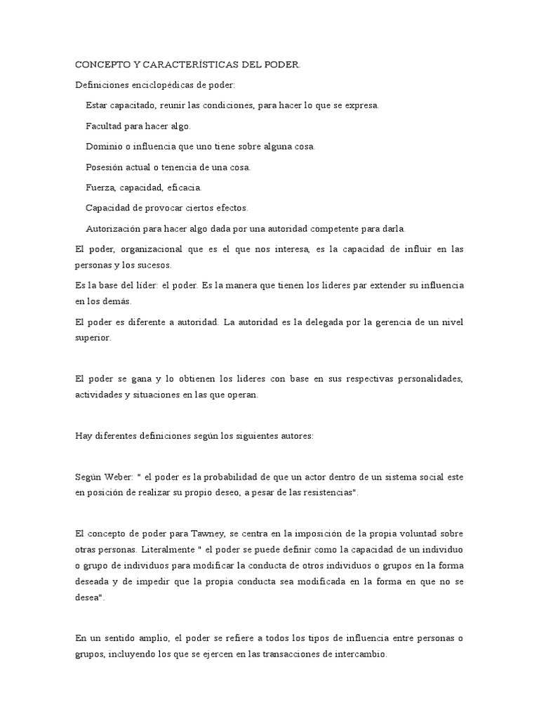 Concepto y Características Del Poder | PDF | Poder (social y político ...