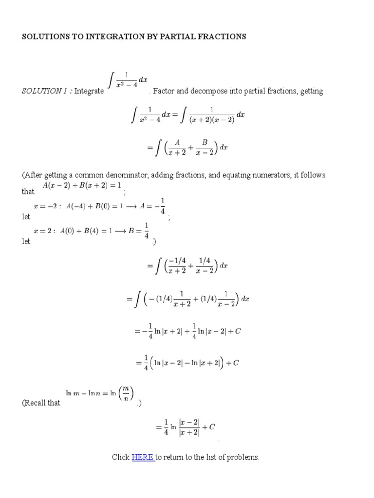 Solutions To Integration by Partial Fractions | PDF | Mathematics Of ...
