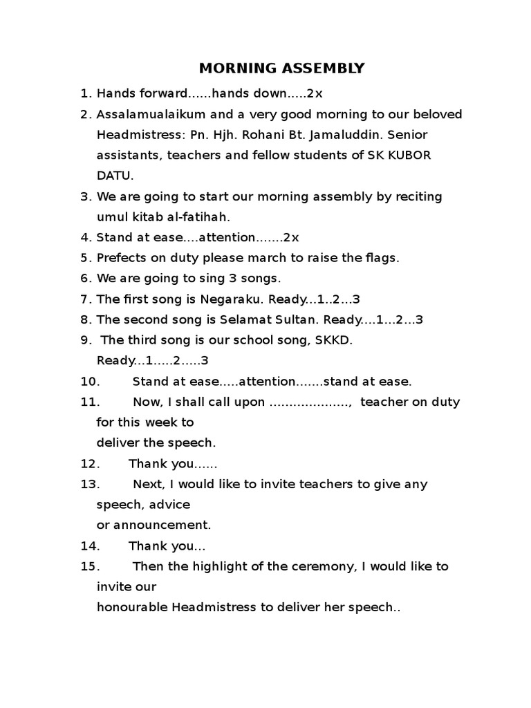 Morning Assembly | PDF | Language Arts & Discipline