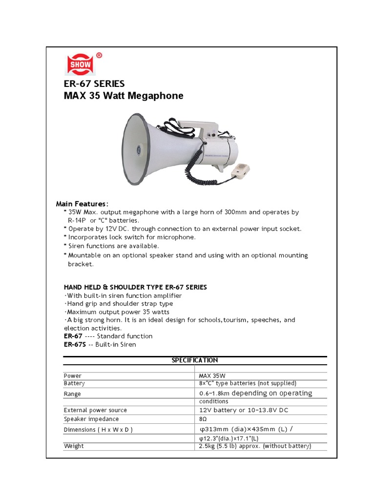 35W Megaphone ER-67 Specifications | PDF | Home & Garden | Computers