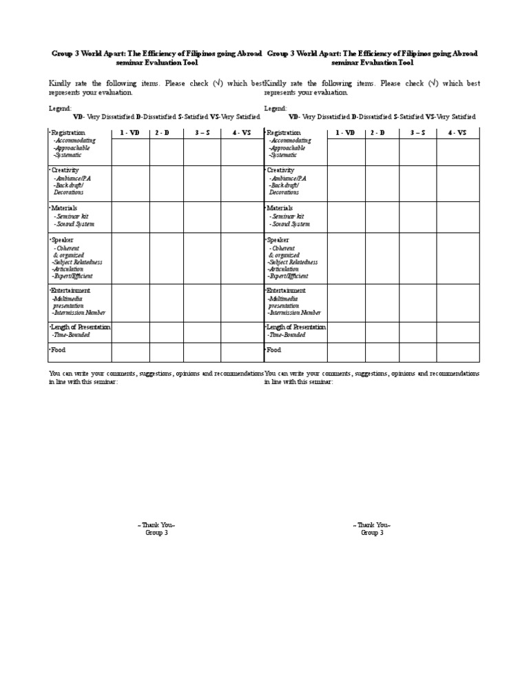 Evaluation Form-Seminar in Nursing