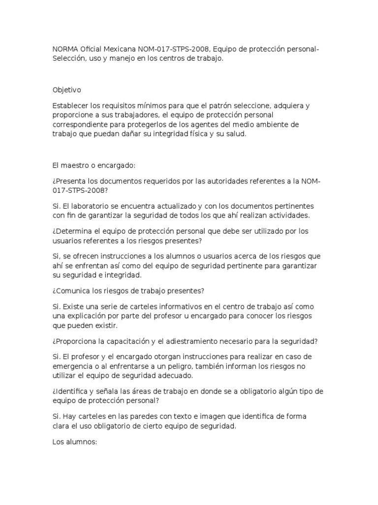 NORMA Oficial Mexicana NOM-017 | PDF | México | La seguridad