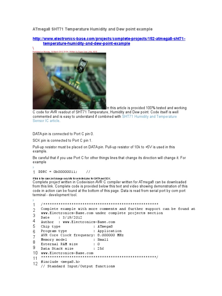 ATmega8 SHT71 Temperature Humidity and Dew Point Example | PDF | Areas Of Computer Science ...