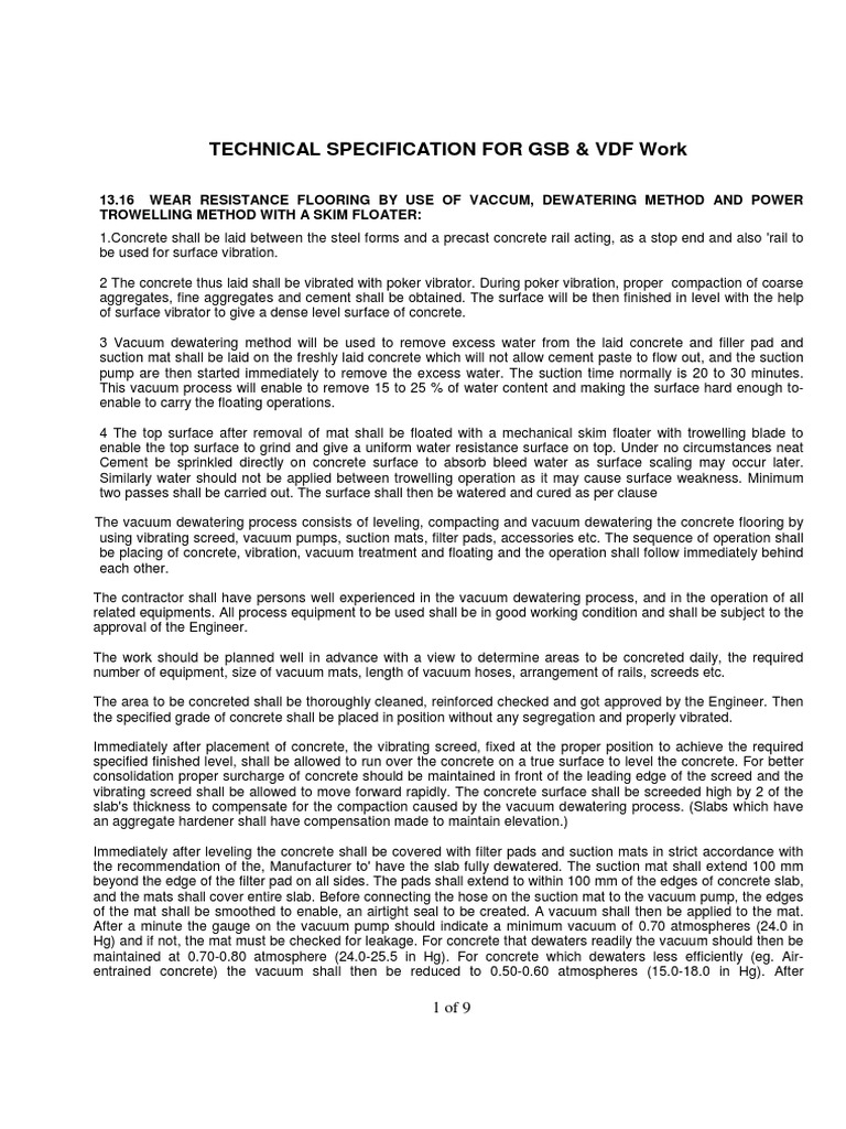 VDF flooring technical specification | PDF | Concrete | Building Materials