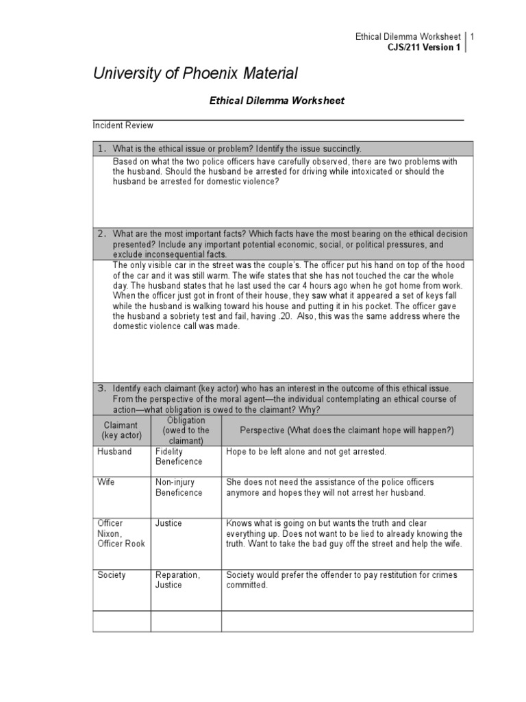 Ethical Dilemma Worksheet | PDF | Crime & Violence | Crime Thriller