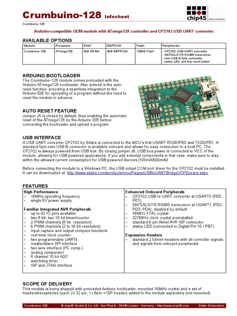 Crumbuino-128 Infosheet | PDF | Arduino | Usb