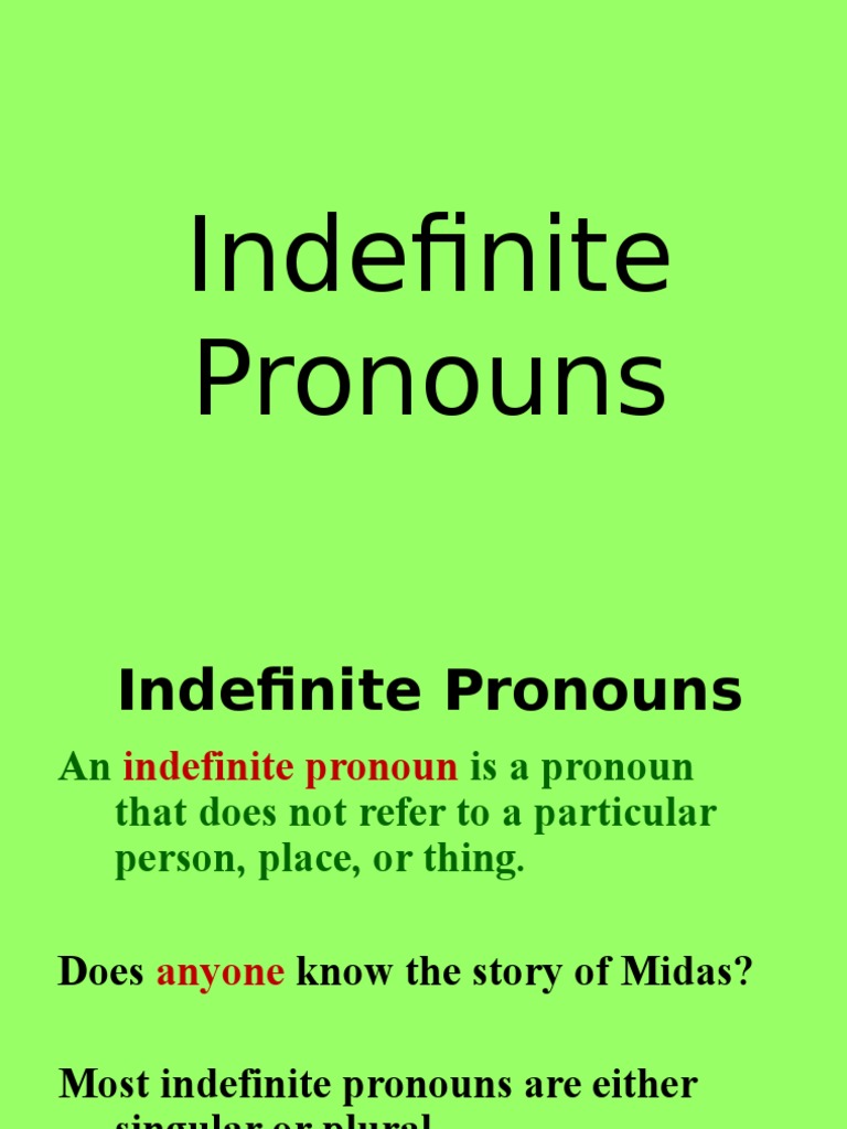 Indefinite Pronouns Powerpoint | PDF | Pronoun | Grammatical Number