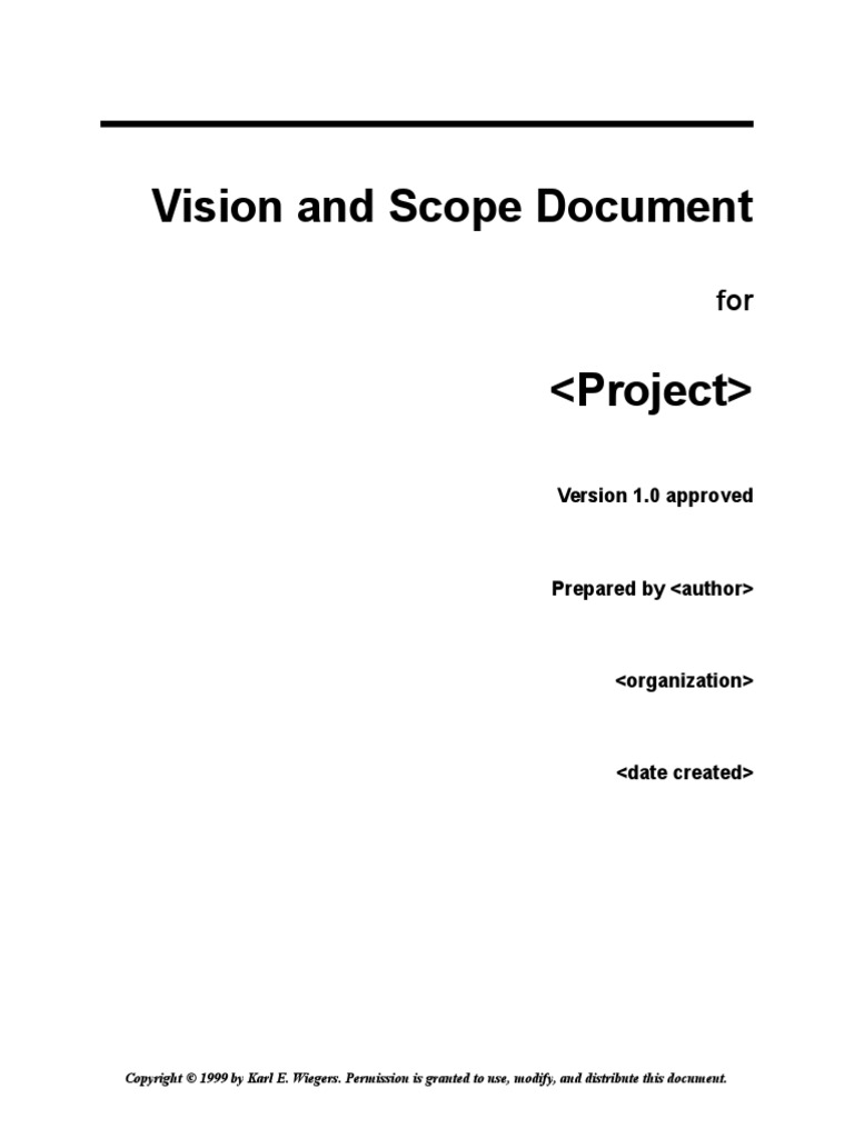 Vision And Scope Document Template Pdf Usability Product Business