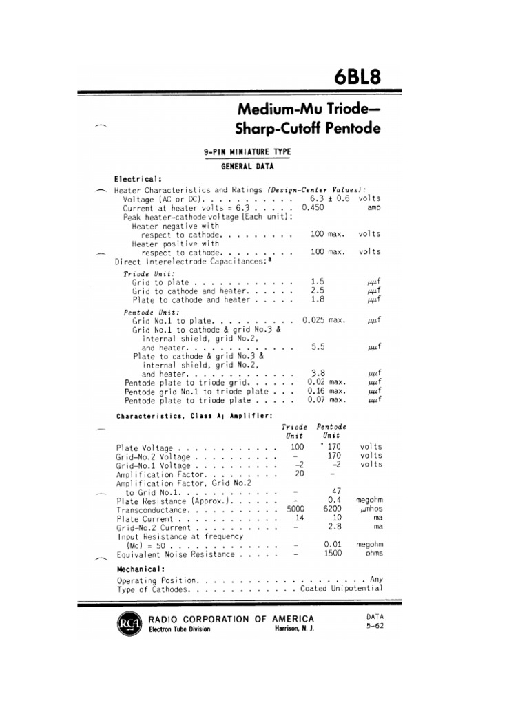 6BL8 Vacuum Tube Data Sheet | PDF | Nature