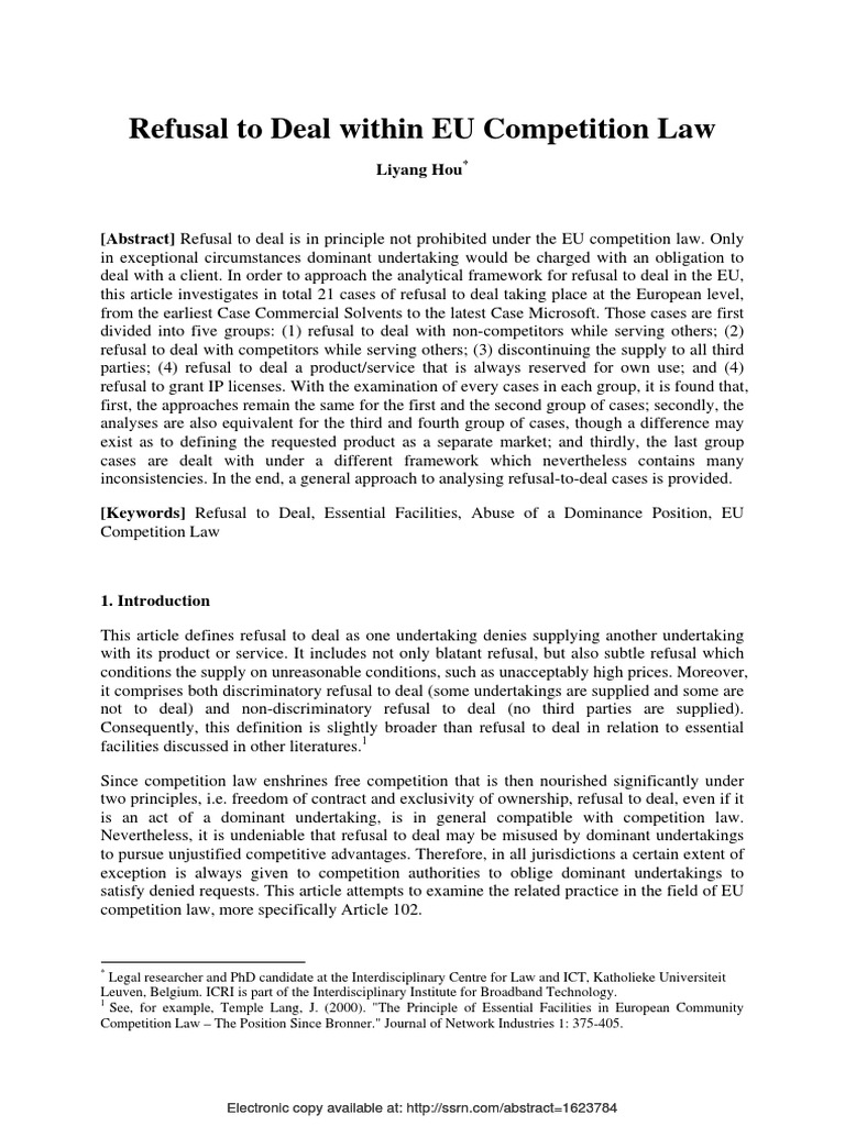 Refusal To Deal in The EU | PDF | Competition Law | European Court Of ...