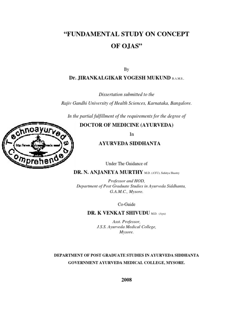 Concept of Ojas in Ayurveda | PDF | Ayurveda | Doctor Of Medicine