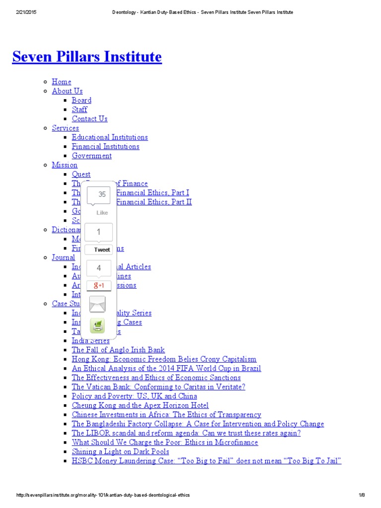 Deontology - Kantian Duty-Based Ethics - Seven Pillars Institute Seven ...