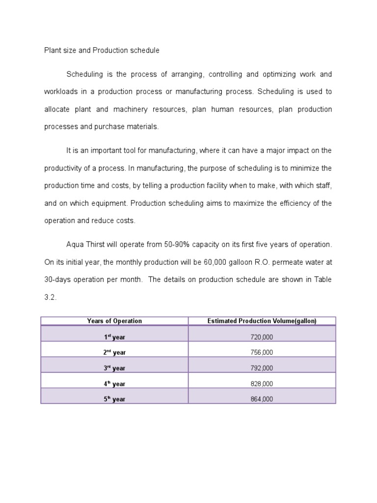 Plant Size and Production Schedule | Business Process | Technology ...
