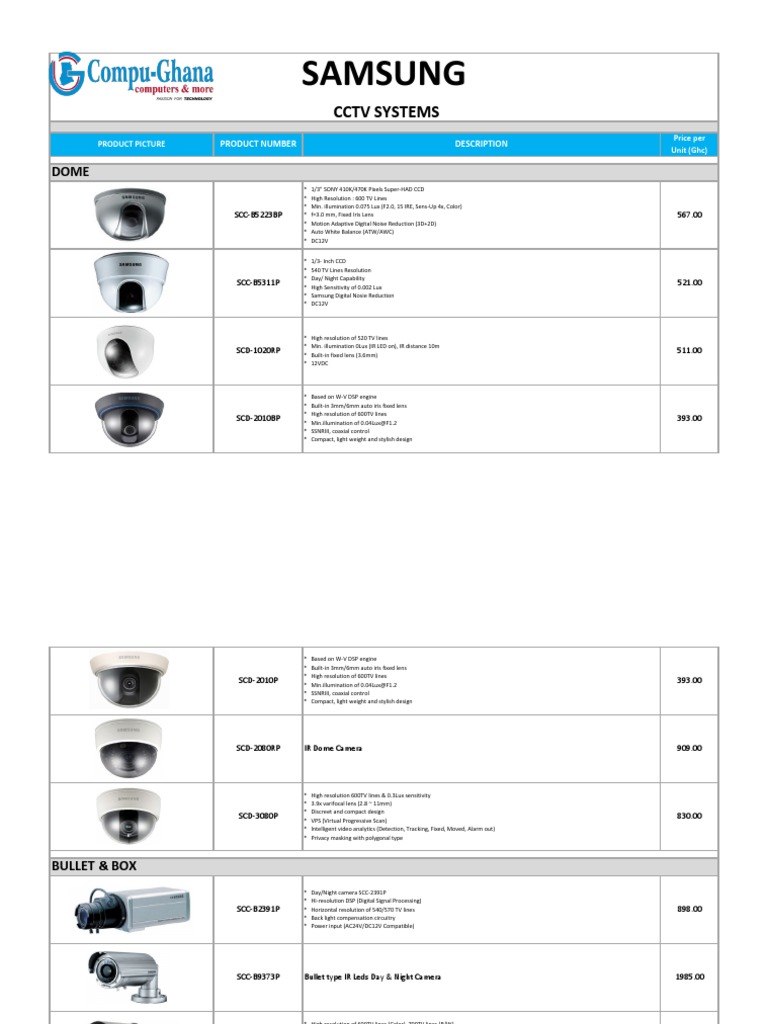 Samsung CCTV Systems Product Catalog: Dome Cameras, Bullet Cameras, Box ...