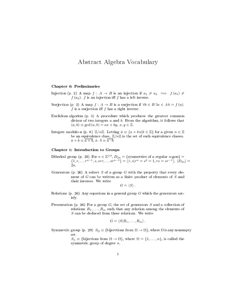 Abstract Algebra Vocabulary | PDF | Group (Mathematics) | Ring ...