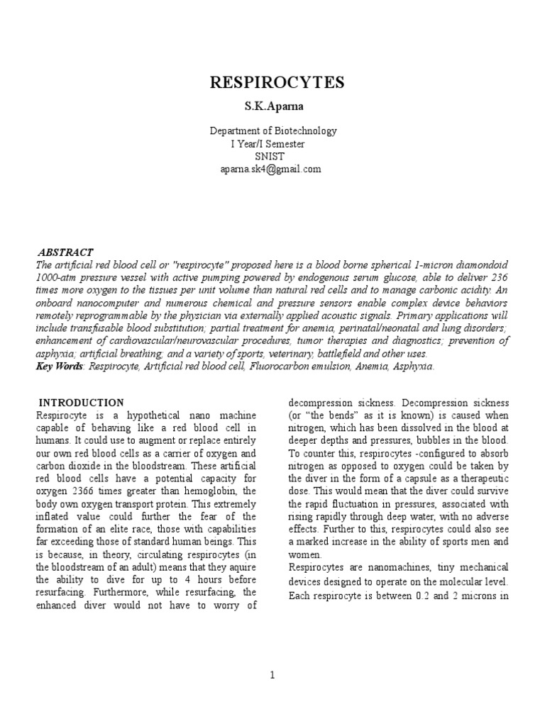Respirocytes | PDF | Blood | Red Blood Cell