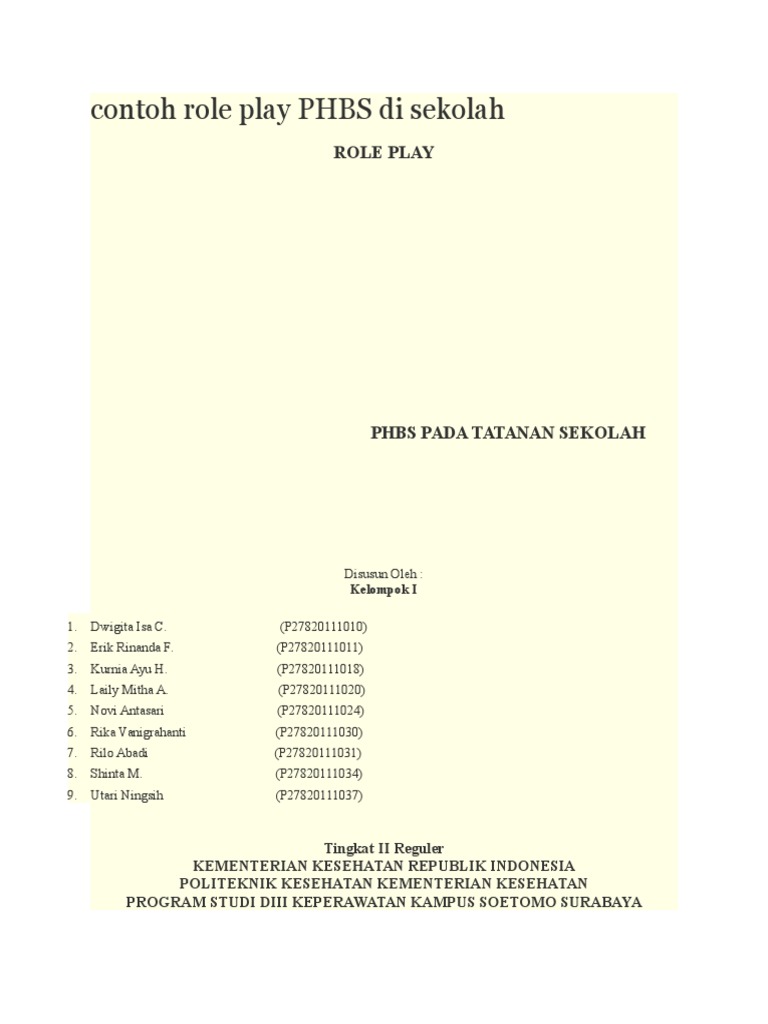 Contoh Role Play PHBS Di Sekolah | PDF