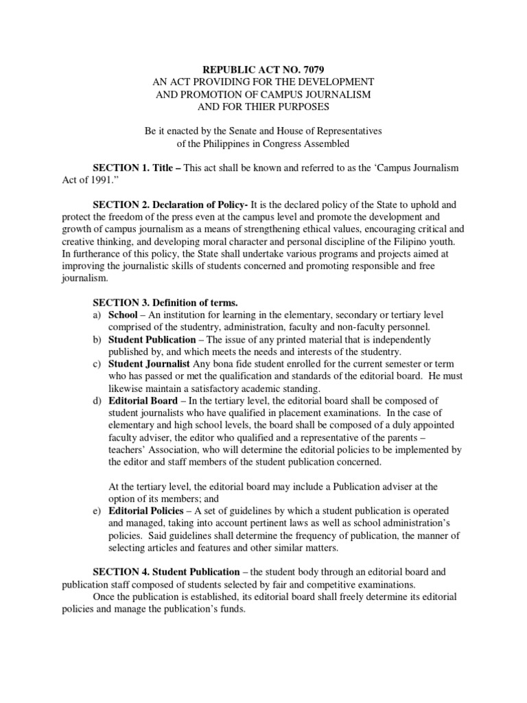 Republic Act No 7079 | Download Free PDF | Journalism | Secondary School