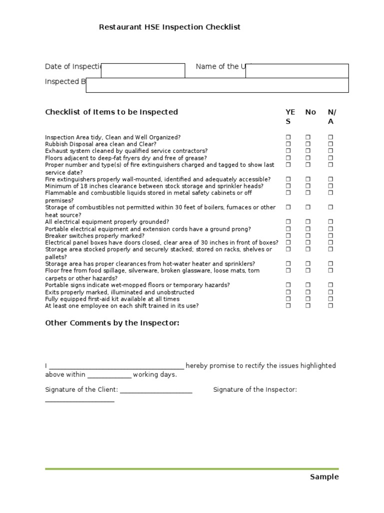 Restaurant Inspection Checklist | PDF
