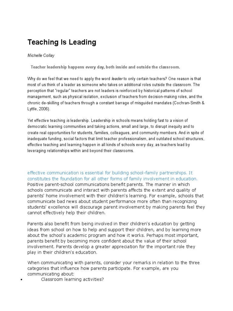 Teaching Is Leading | PDF | Teachers | Leadership