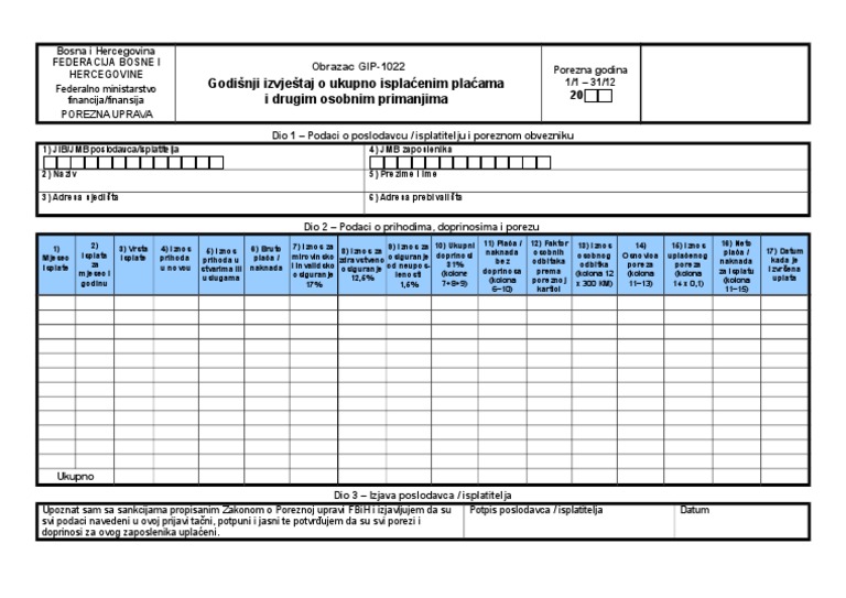 Obrazac 1022 Gip - Novo | PDF