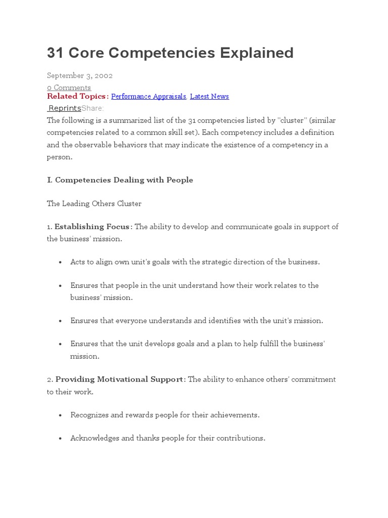 31 Core Competencies Explained | PDF | Goal | Competence (Human Resources)