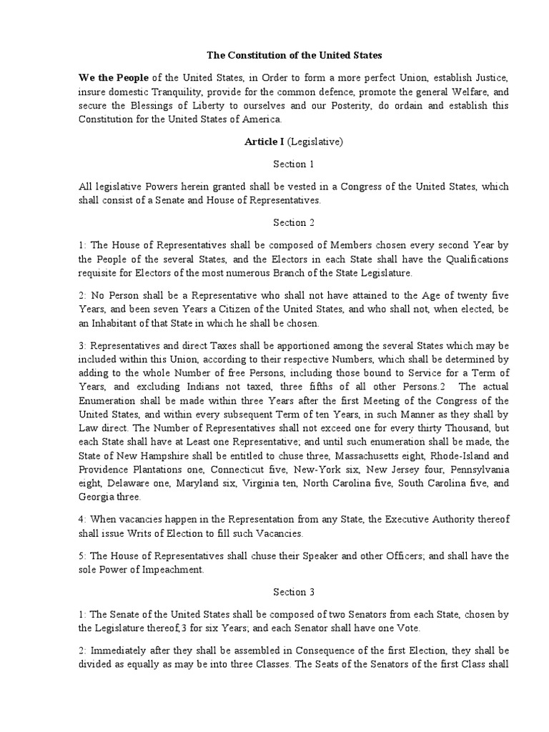 The Constitution of The United States We The People of The United ...