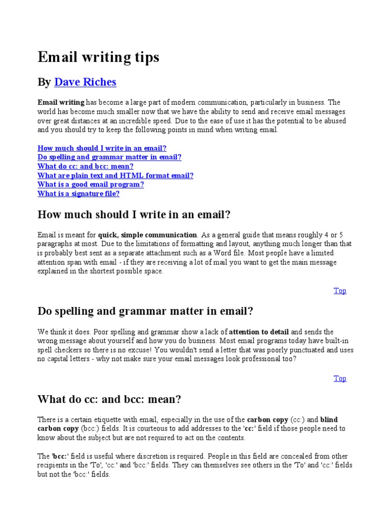 Email Writing Tips | PDF | Microsoft Outlook | Search Engine Optimization