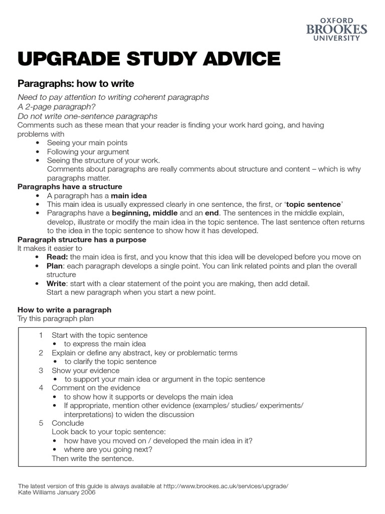 Upgrade Study Advice: Paragraphs: How To Write | PDF | Paragraph ...
