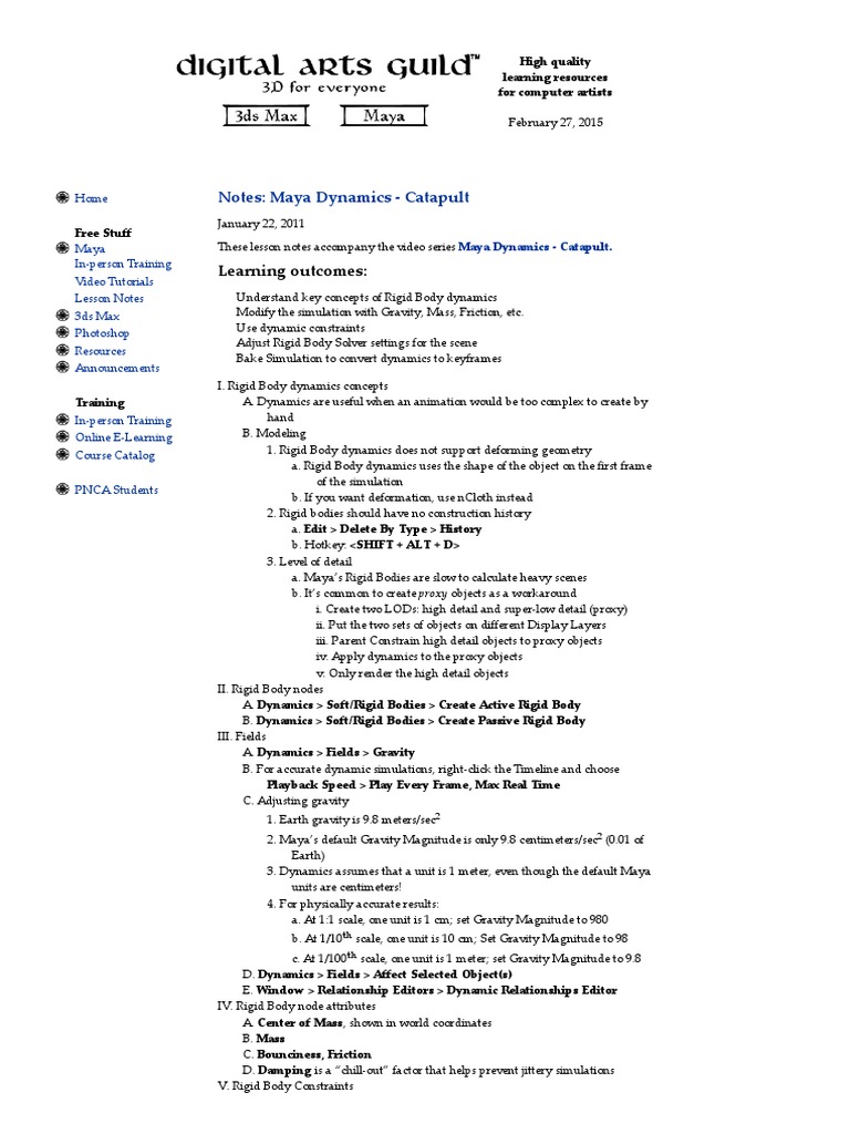 Notes - Maya Dynamics - Catapult - Digital Arts Guild PDF | PDF ...