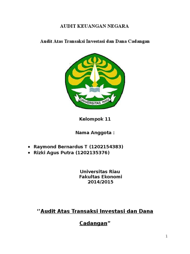Audit Atas Transaksi Investasi Dan Dana Cadangan | PDF
