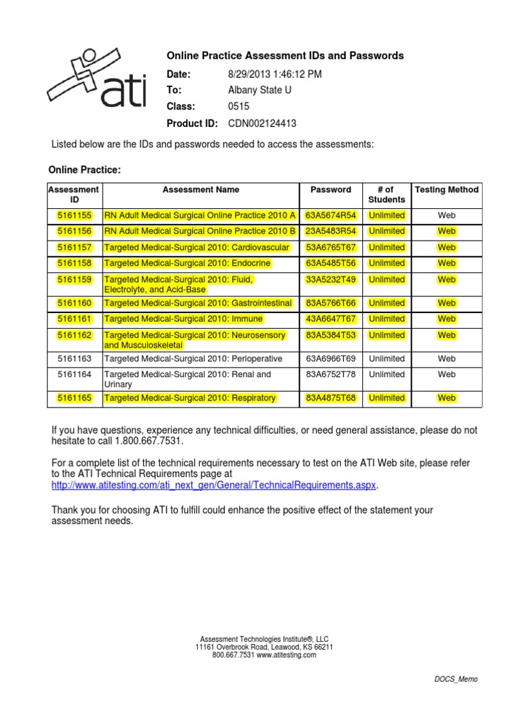 ATI Practice Codes | PDF | Medicine | Medical Specialties