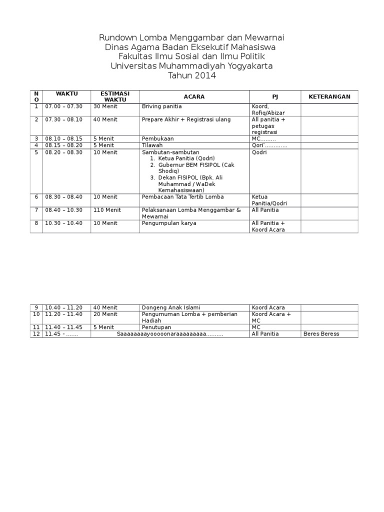 Rundown Lomba Menggambar Dan Mewarnai | PDF