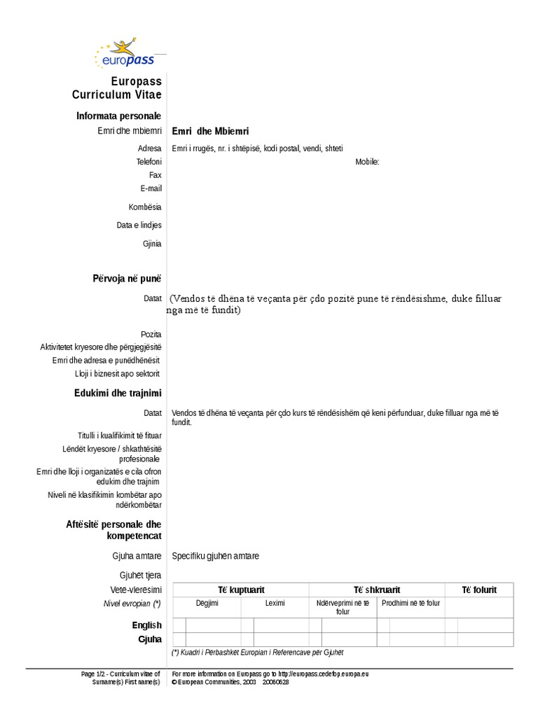 Shembull CV Shqip | PDF