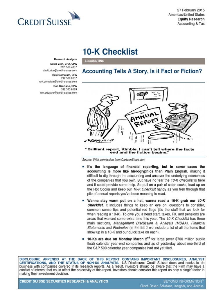 Credit Suisse - 10K Checklist - Accounting Tells A Story | PDF | Form ...