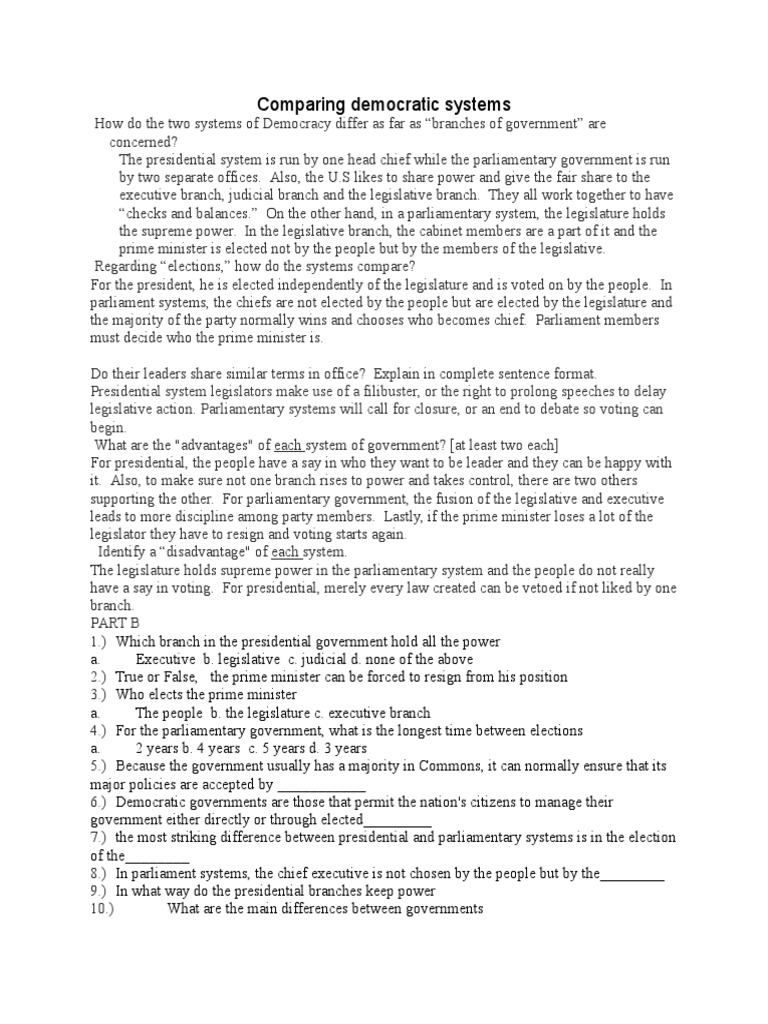 Comparing Democratic System1 | PDF | Parliamentary System | World Politics