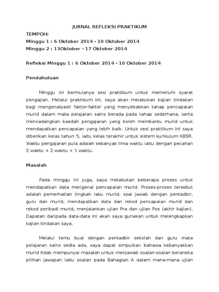 Contoh Jurnal Refleksi Praktikum | PDF