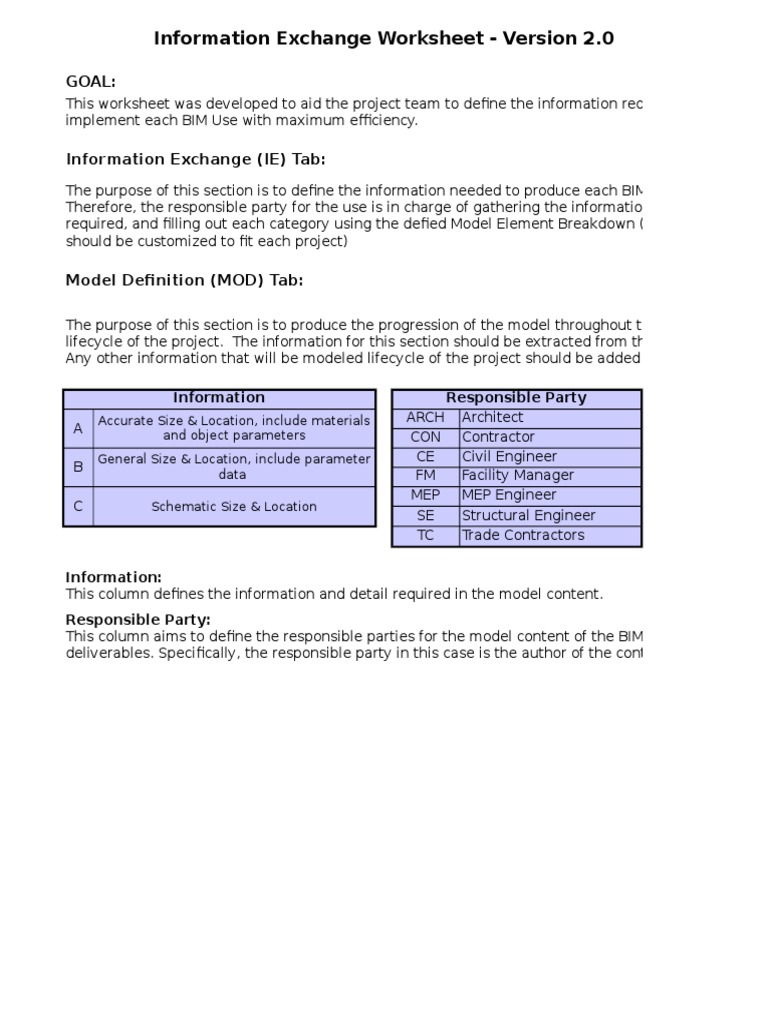 05 Information Exchange Worksheet-V2.0 (Excel) | PDF | Building ...