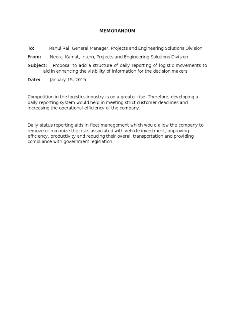 Memorandum Proposal | PDF | Business