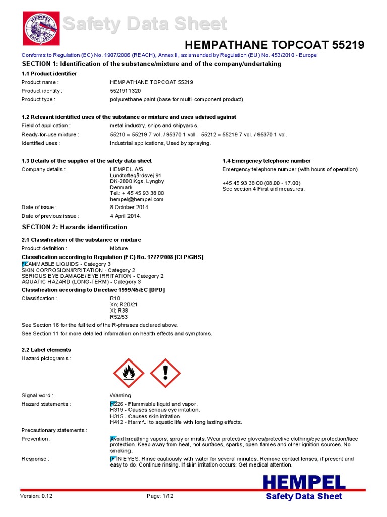 HEMPATHANE TOPCOAT 5521911320 en-US PDF | PDF | Personal Protective ...